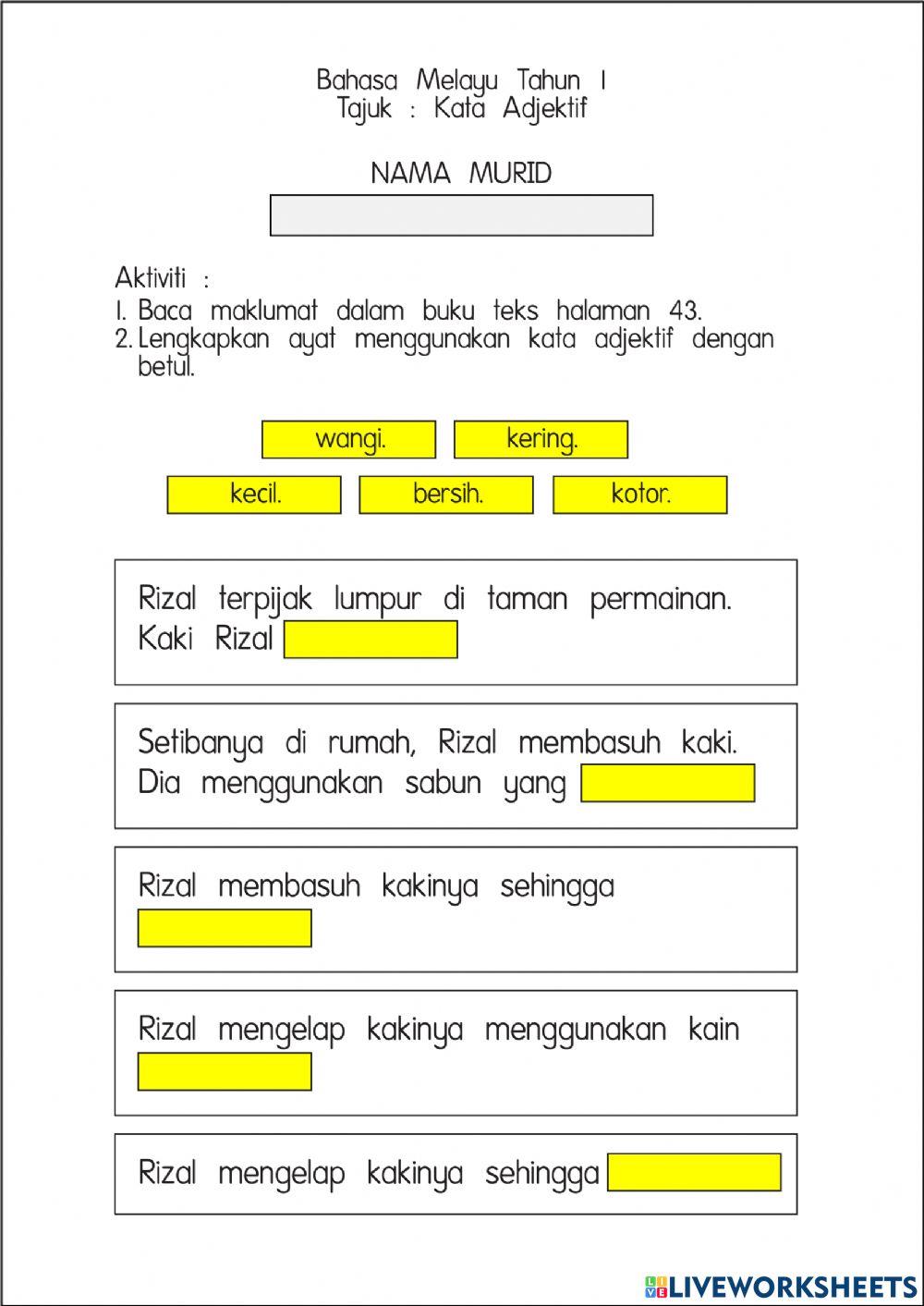 Kata Adjektif | Dayang Siti Khadijah Binti Awang Kenit