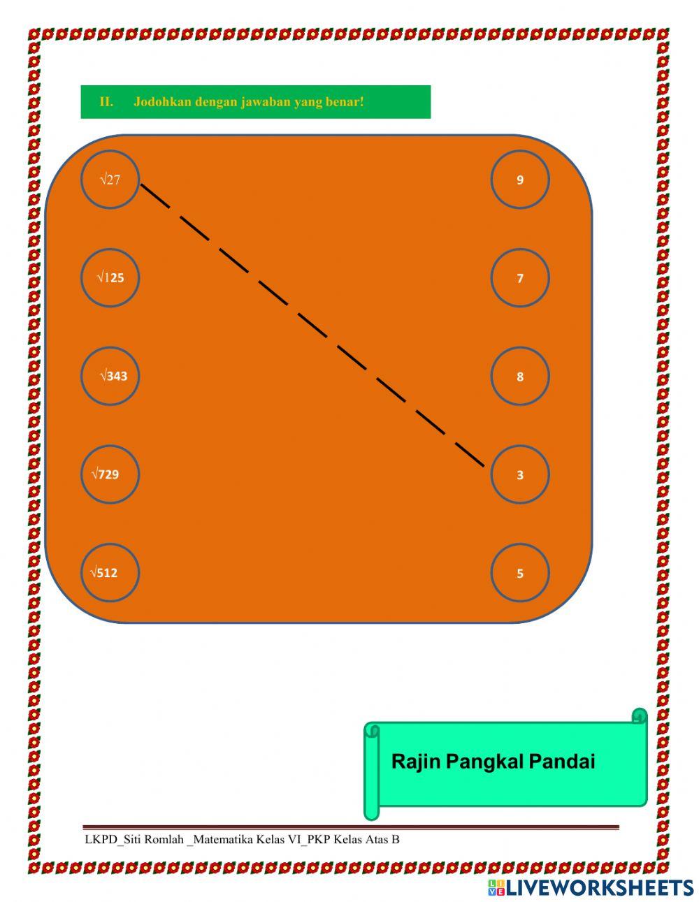 Akar Pangkat Tiga interactive worksheet | Live Worksheets