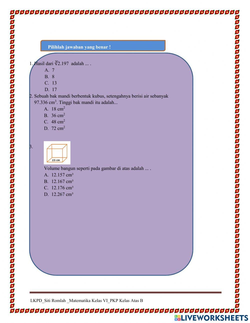 Akar Pangkat Tiga interactive worksheet | Live Worksheets
