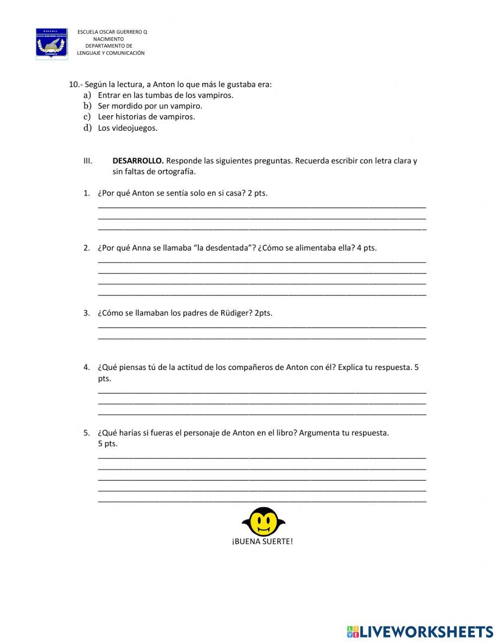 CONTROL DE LECT… | Free Interactive Worksheets | 3151848