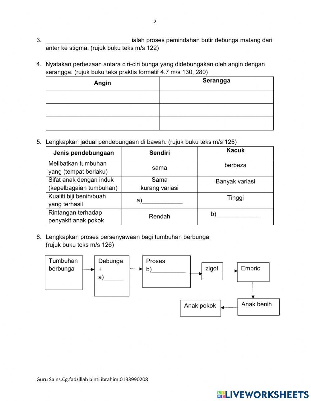 Bahagian bunga worksheet | Live Worksheets