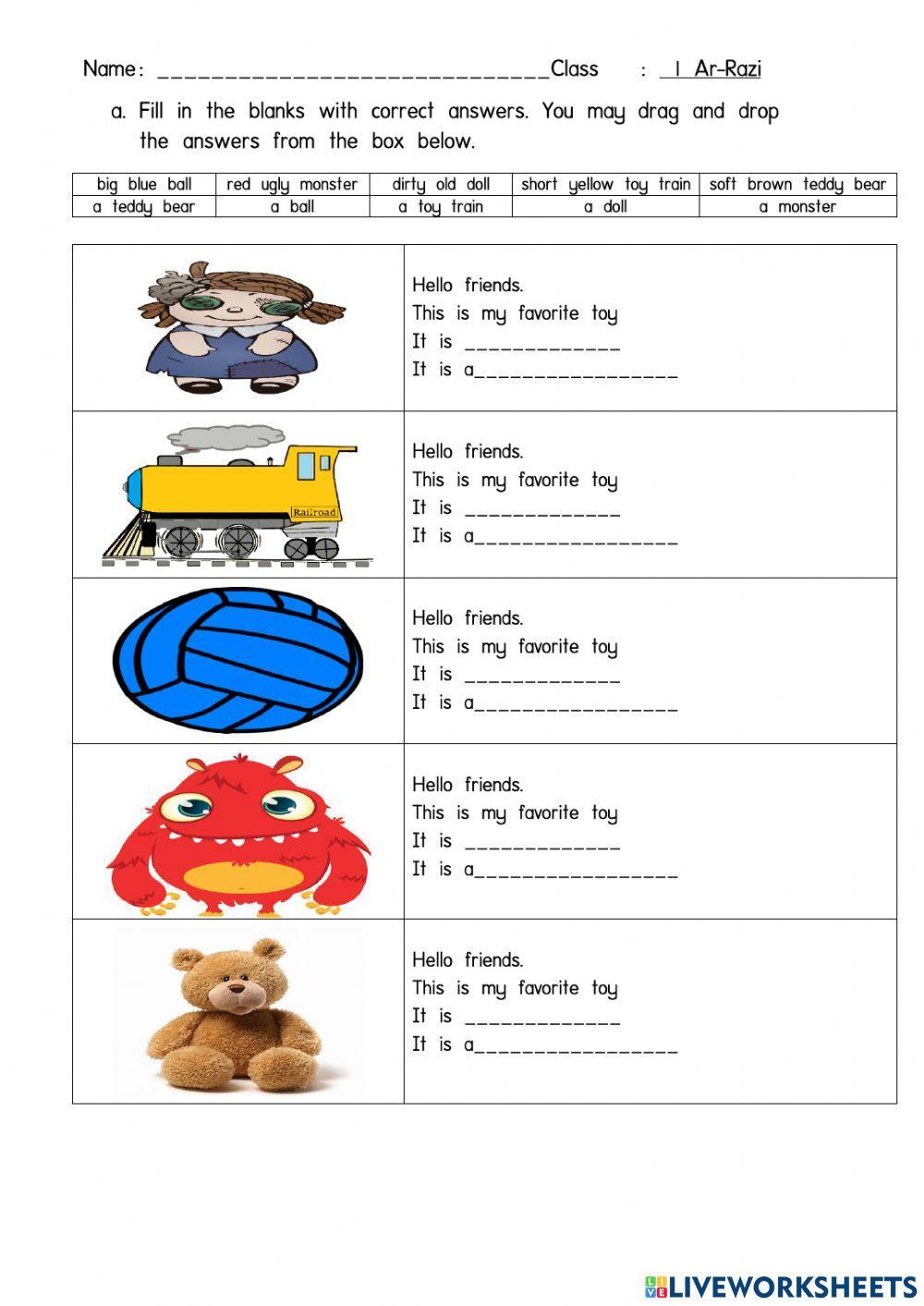 Toys and Adjectives activity | Live Worksheets