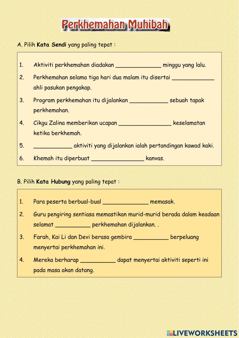 Perkhemahan Muhibah worksheet | Live Worksheets