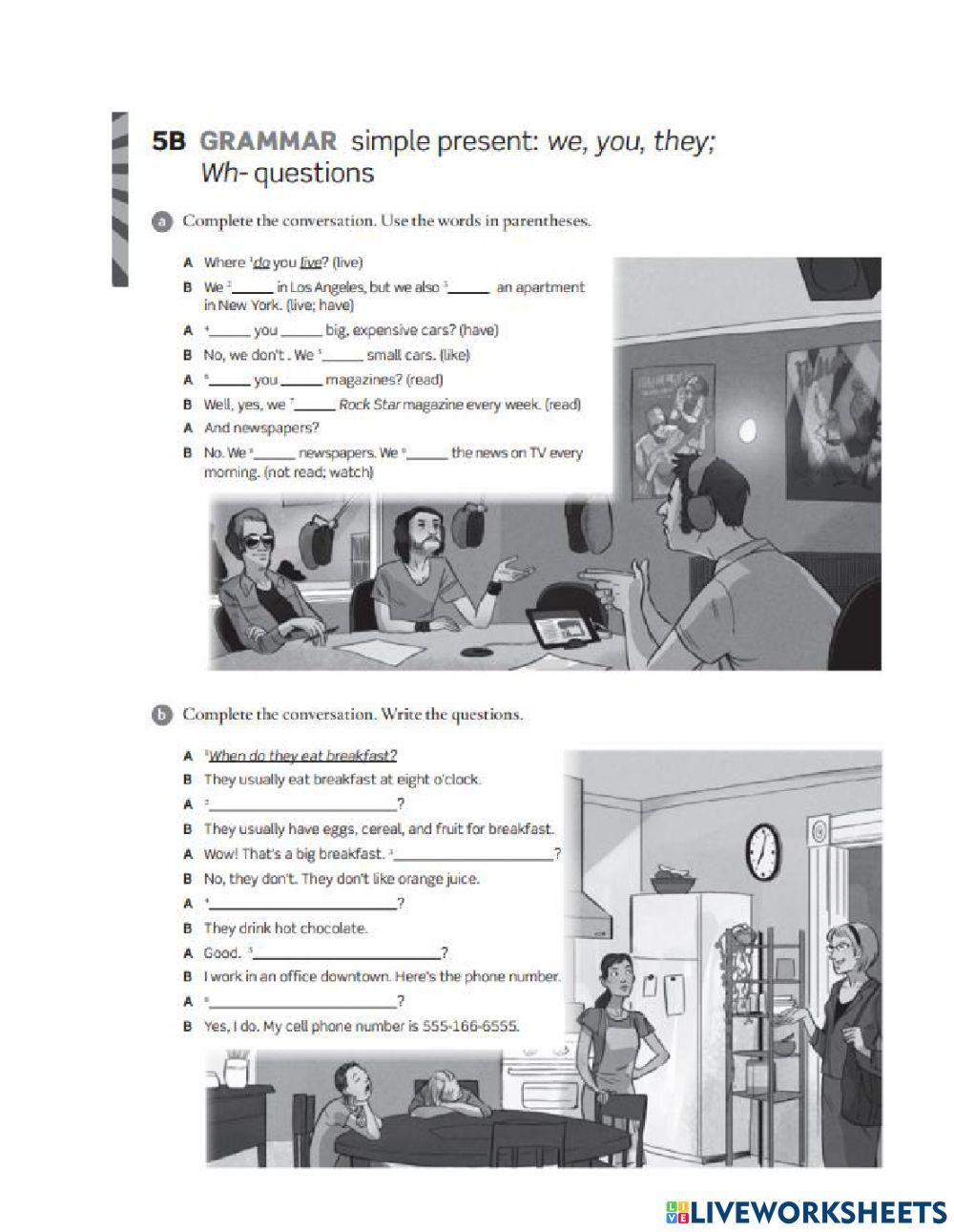 ELEMENTARY2 - Simple present - We, you they - Wh questions online ...