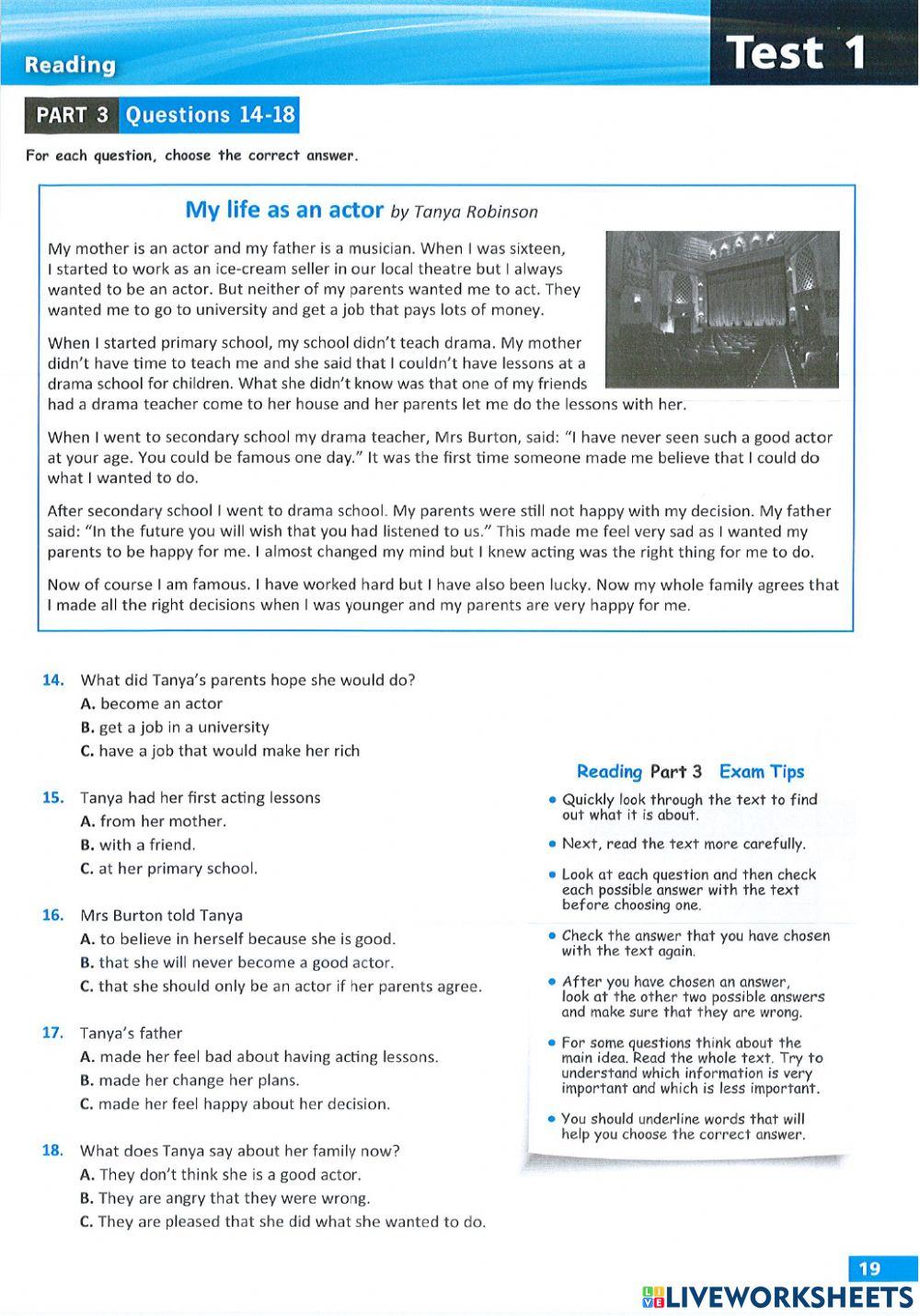 succeed-KET-2020-Reading-Test01 online exercise for | Live Worksheets