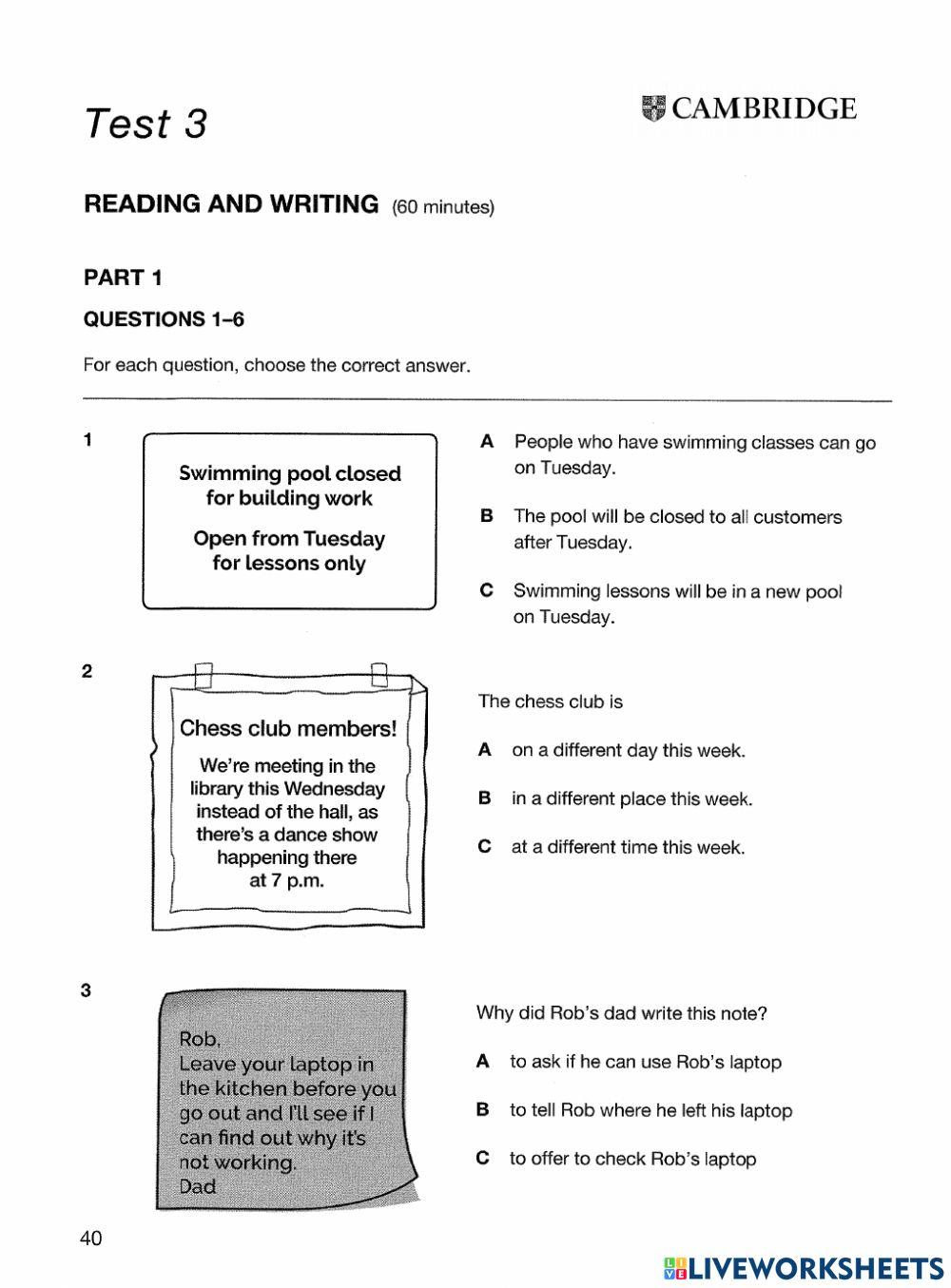 3271159 | A2 KEY 1 2020 - Reading - Test 03 | TA Day Kem