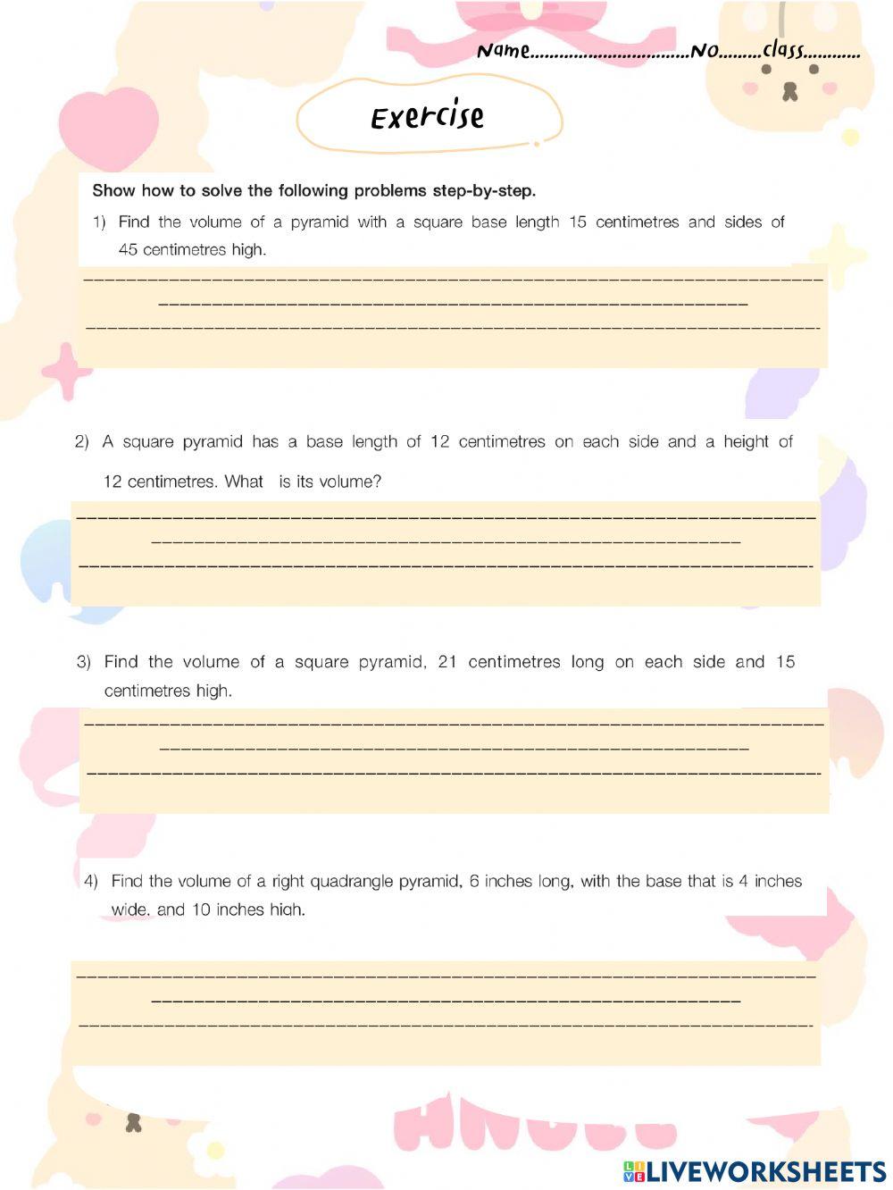 Problem of a pyramid worksheet | Live Worksheets