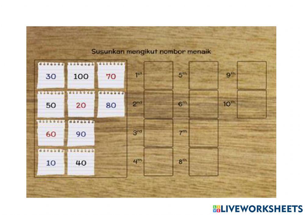 Membilang nombor sepuluh sepuluh secara menaik worksheet | Live Worksheets