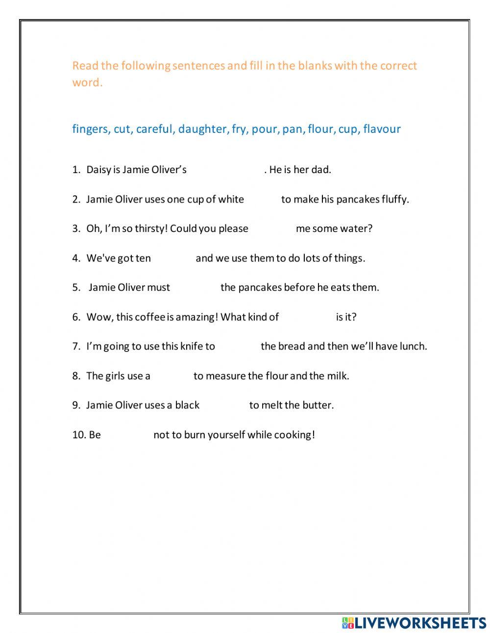 Jamie Oliver - … | Free Interactive Worksheets | 1145766