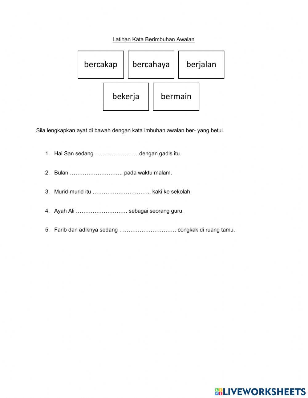 Kata Berimbuhan Awalan online activity | Live Worksheets
