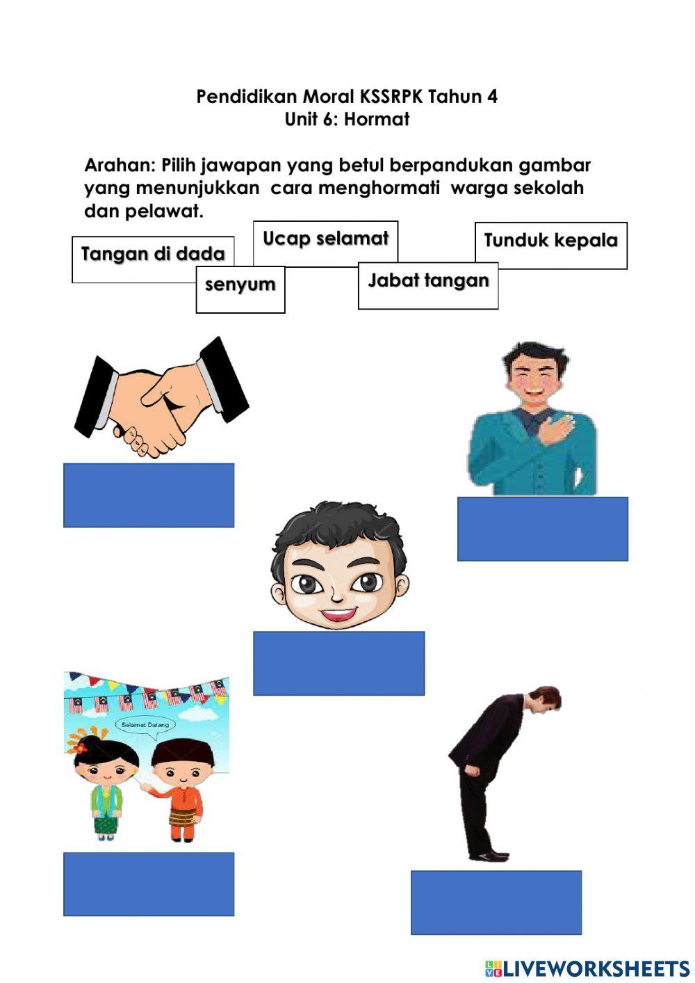Pendidikan Moral PPKI Tahun 4 unit 6: Hormat worksheet | Live Worksheets