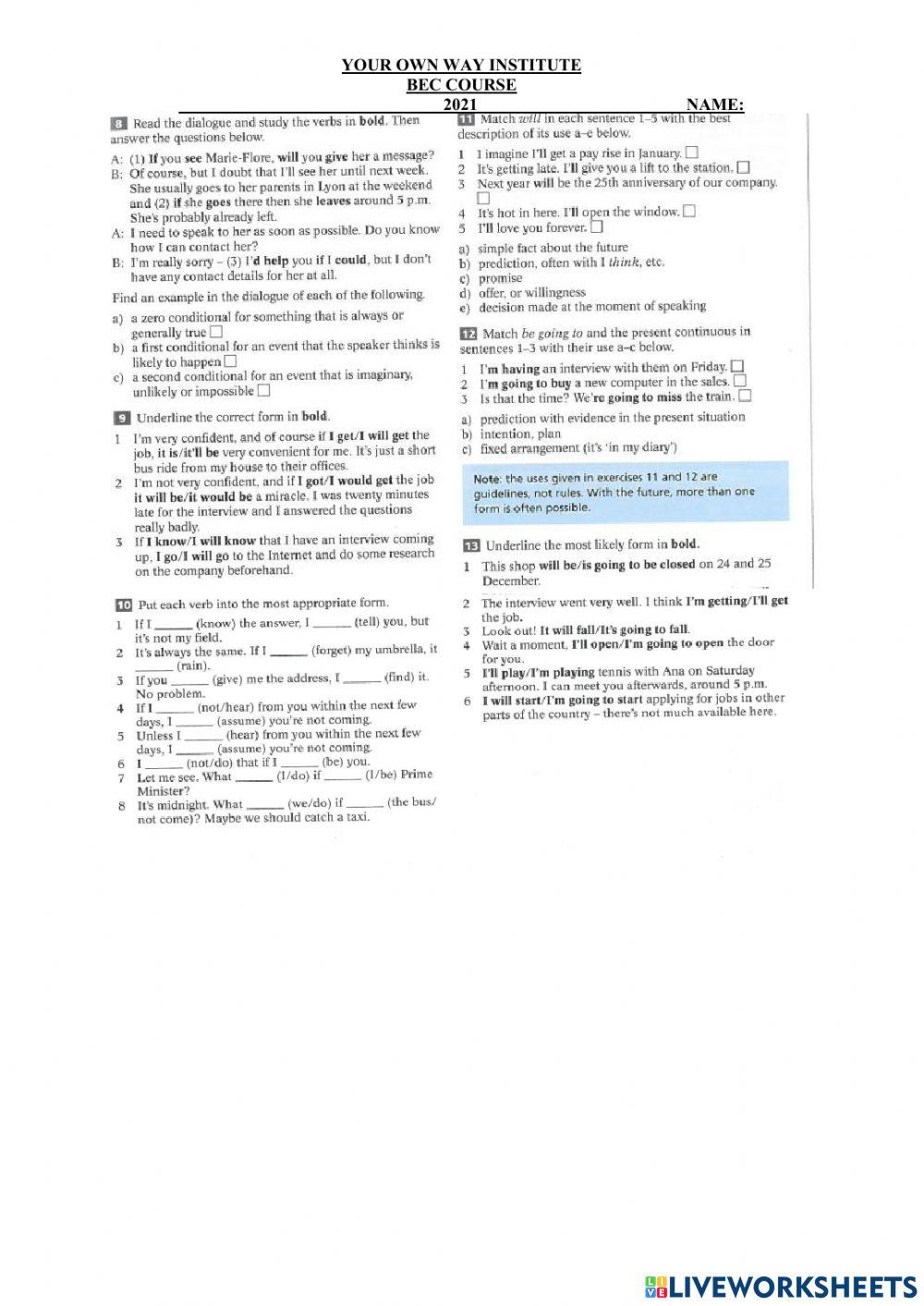 BEC test worksheet | Live Worksheets