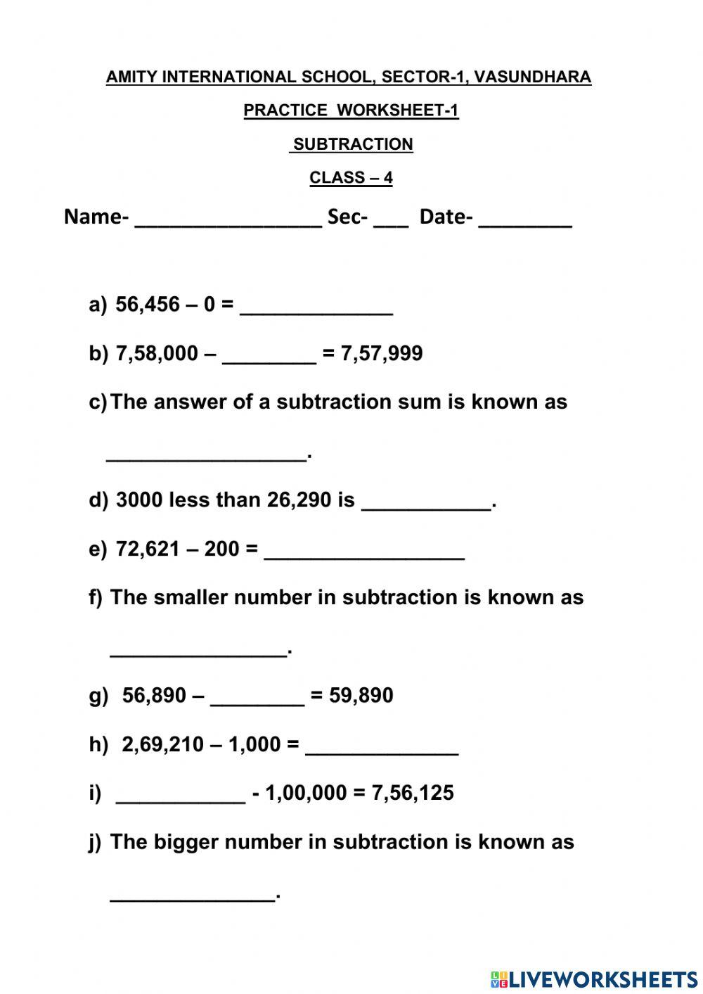 Subtraction online exercise for 4 | Live Worksheets