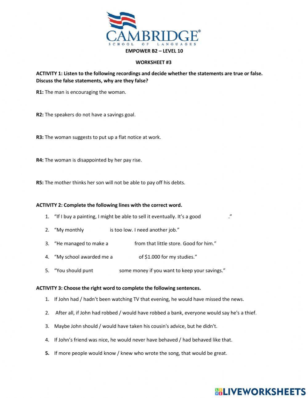 EMPOWER 10 - WORKSHEET 3 online exercise for | Live Worksheets