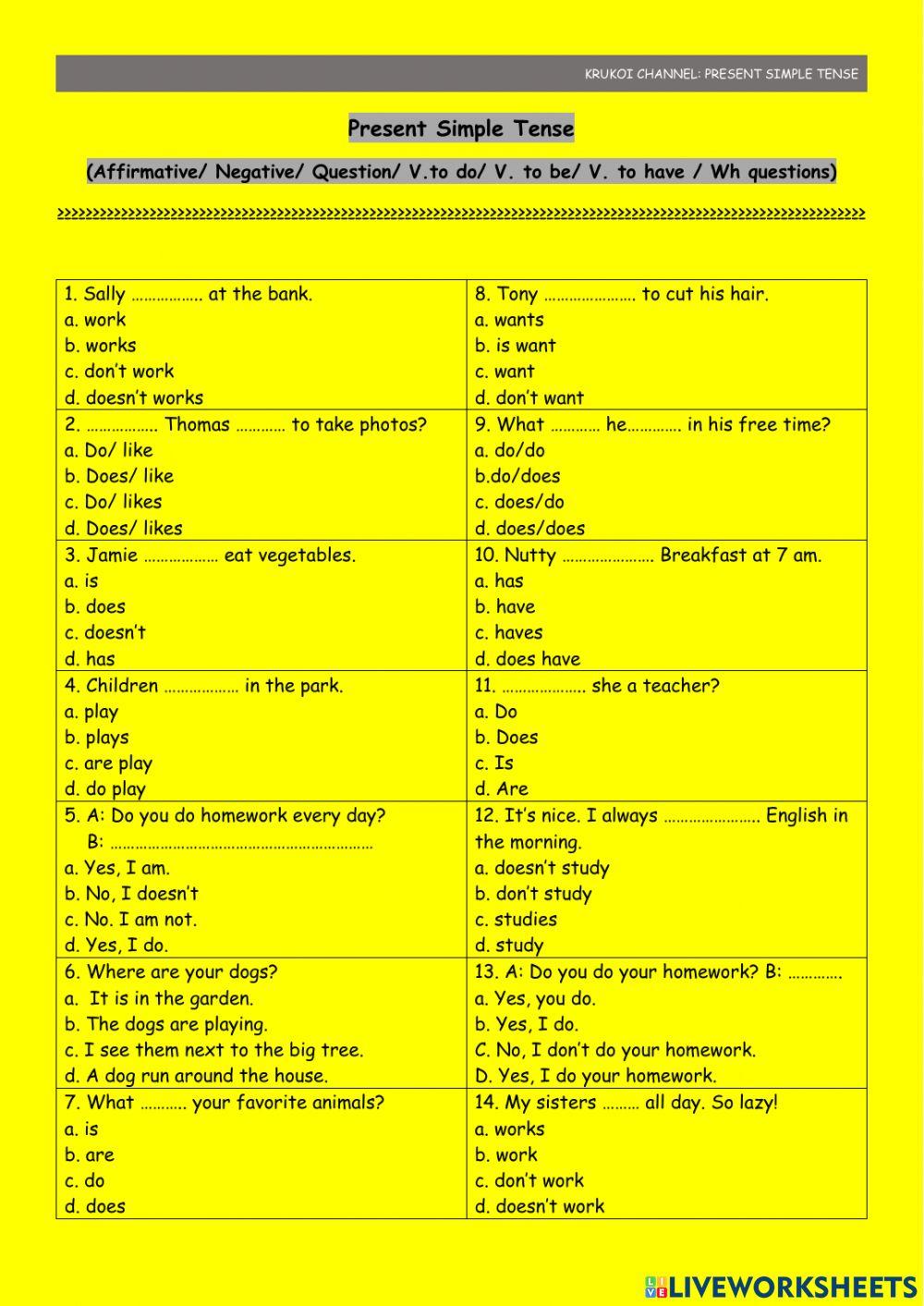 Present Simple Tense worksheet for 4 | Live Worksheets