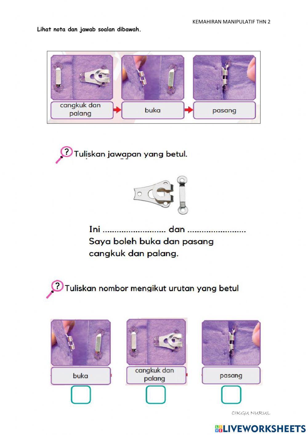 Latihan membuka dan memasang cangkuk worksheet | Live Worksheets
