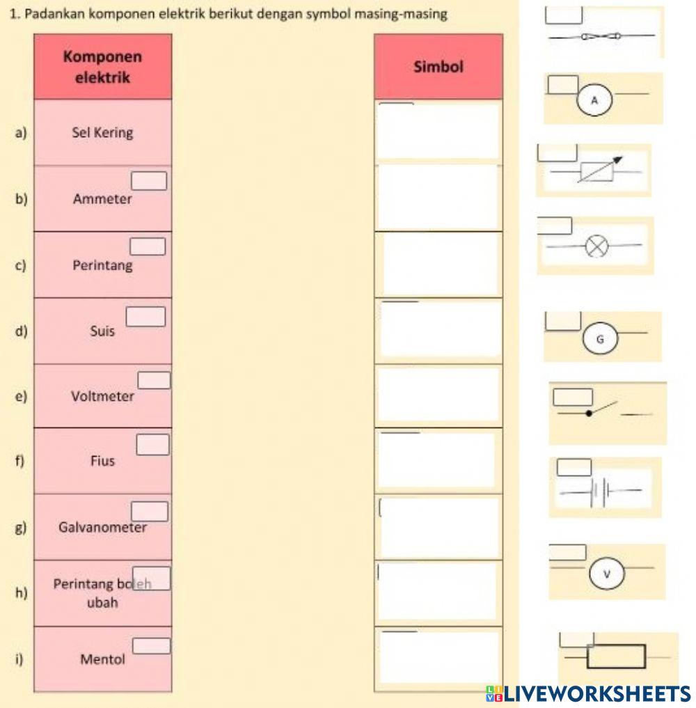 Komponen litar elektronik worksheet | Live Worksheets