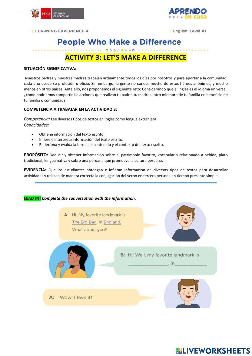 Let-s make a difference worksheet | Live Worksheets