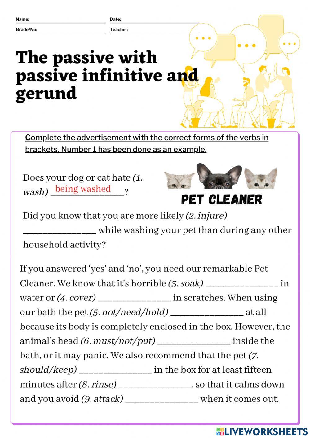 Passive with passive infinitive and gerund online exercise for | Live ...