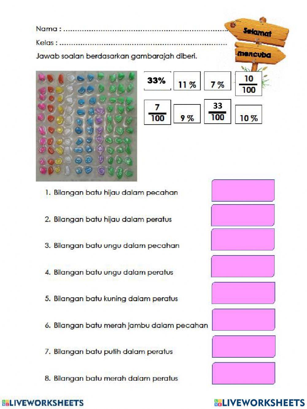 Peratusan tahun 3 worksheet | Live Worksheets