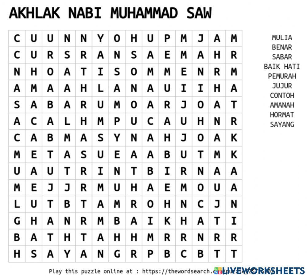 Akhlak nabi muhammad saw worksheet | Live Worksheets