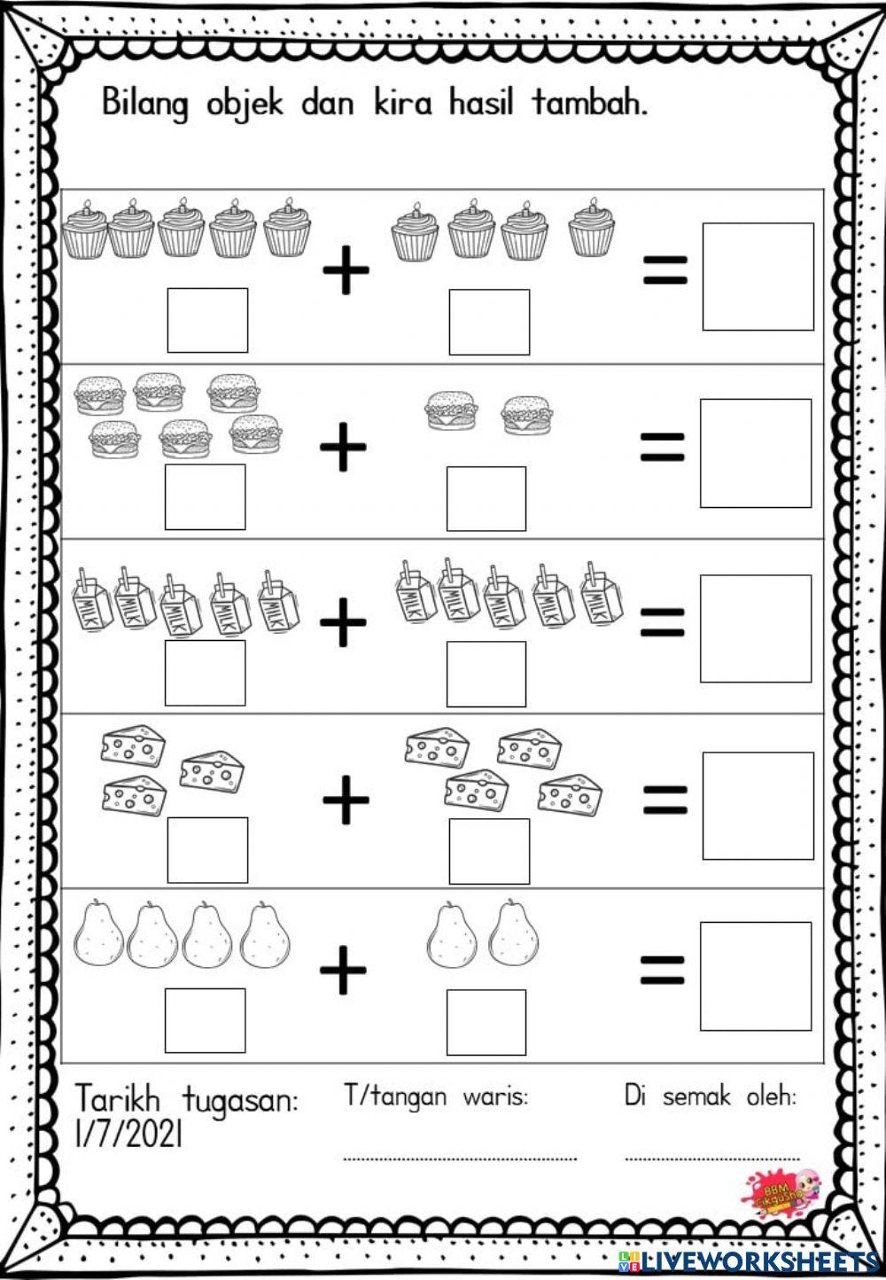 Operasi tambah activity for preschool | Live Worksheets