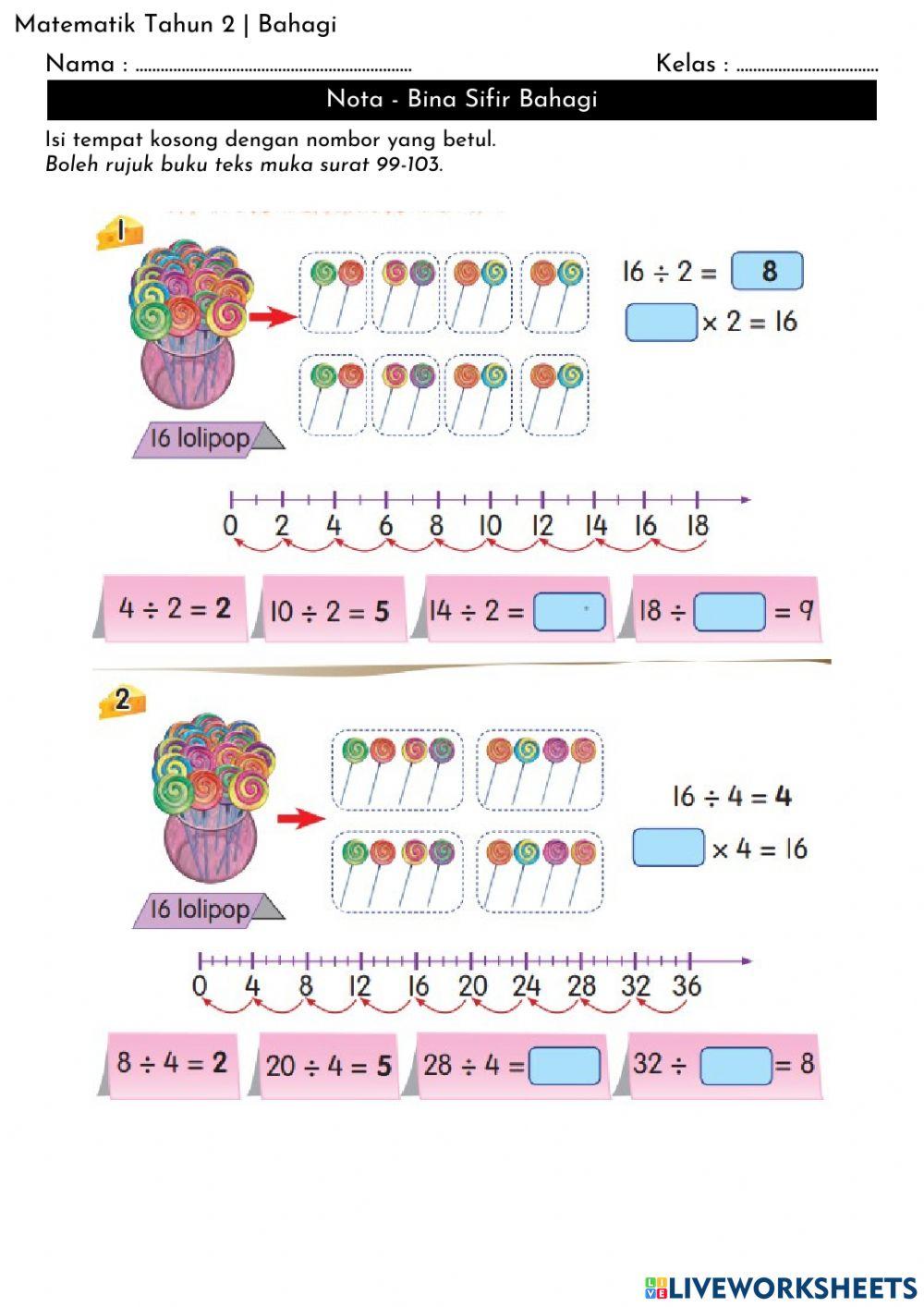 Matematik Tahun 2 - Bina Sifir Bahagi worksheet | Live Worksheets