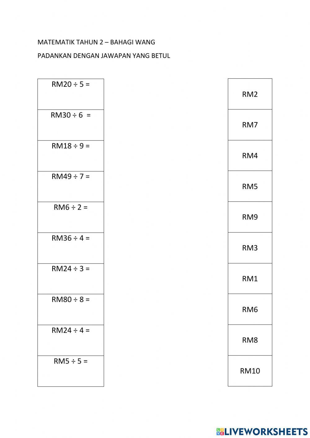 Bahagi wang tah… | Free Interactive Worksheets | 1148781