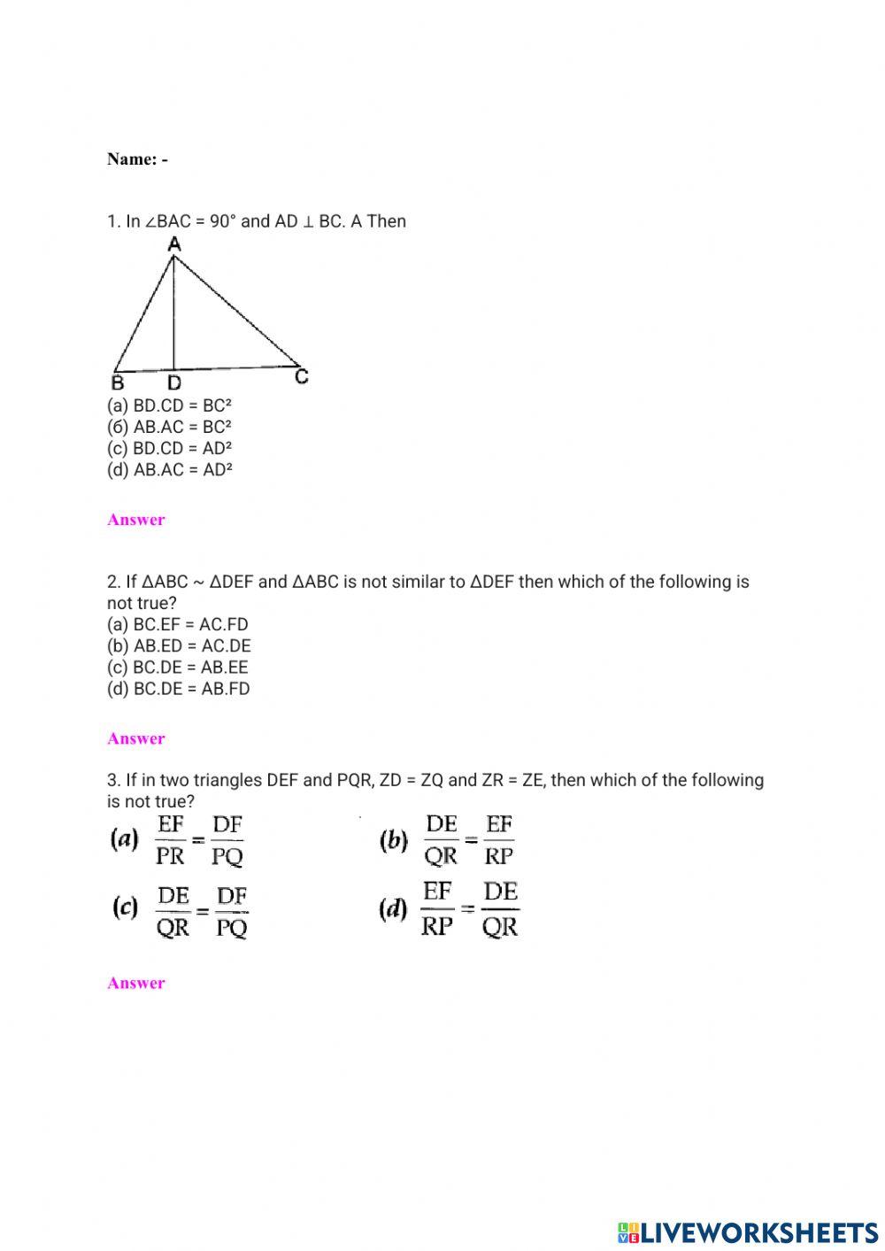 Similarity activity | Live Worksheets