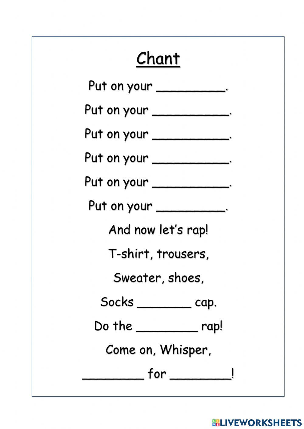 GET DRESSED chant by TEACHER KALAI worksheet | Live Worksheets