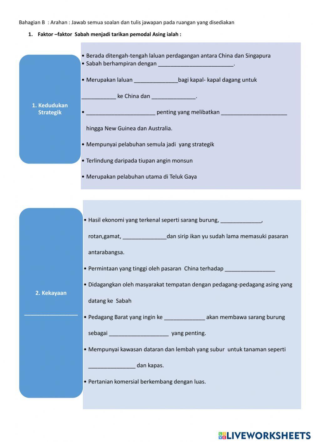 Subtajuk 5.3 : peluasan kuasa SBUB di Sabah worksheet | Live Worksheets