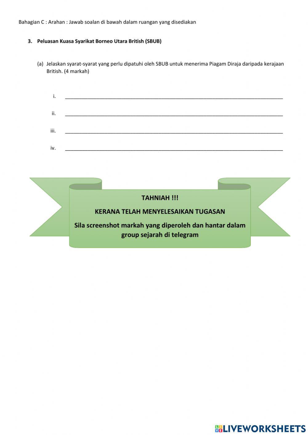 Subtajuk 5.3 : peluasan kuasa SBUB di Sabah worksheet | Live Worksheets