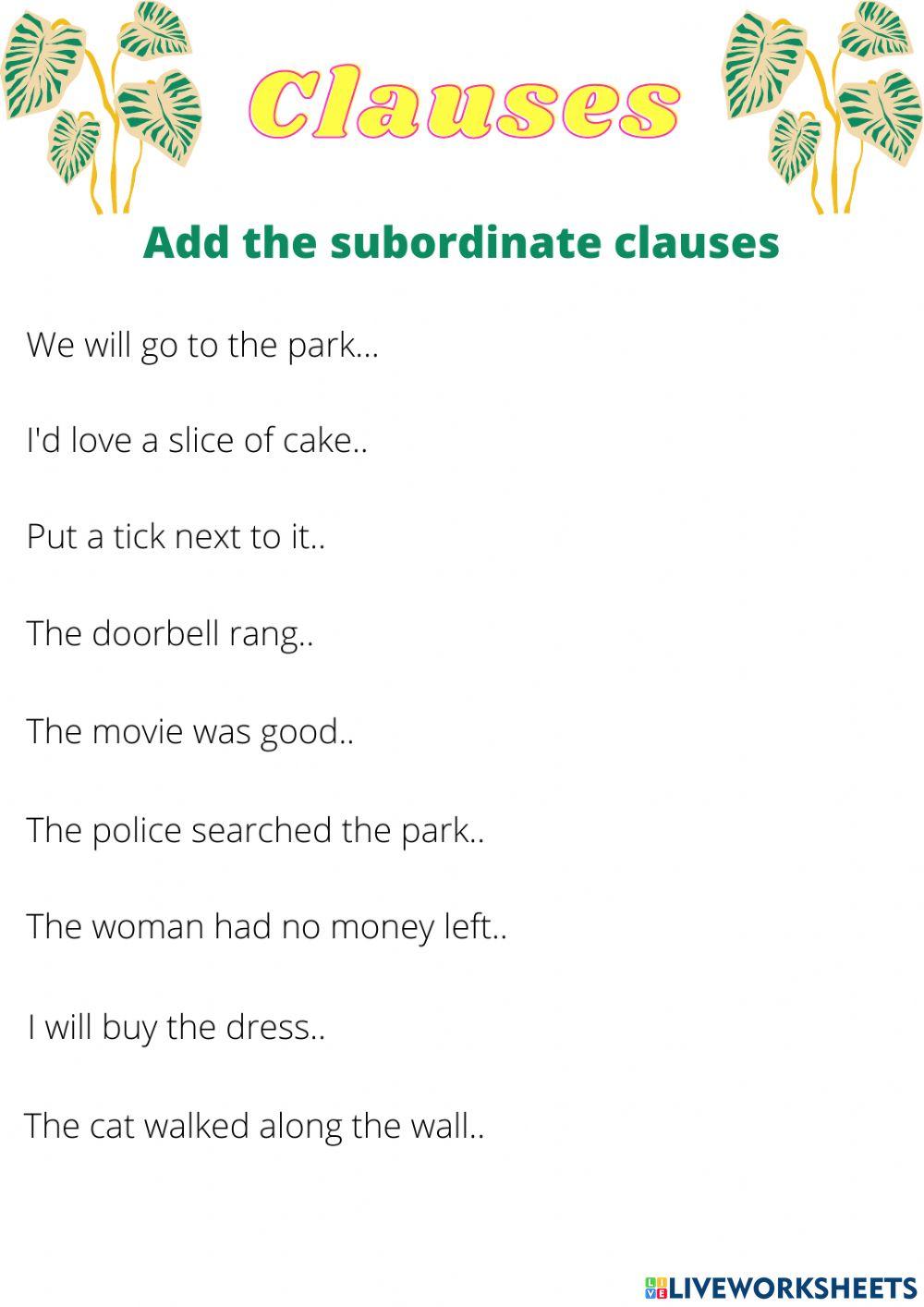 Subordinate Clauses Activity Live Worksheets subordinate-clauses-activity-live-worksheets
