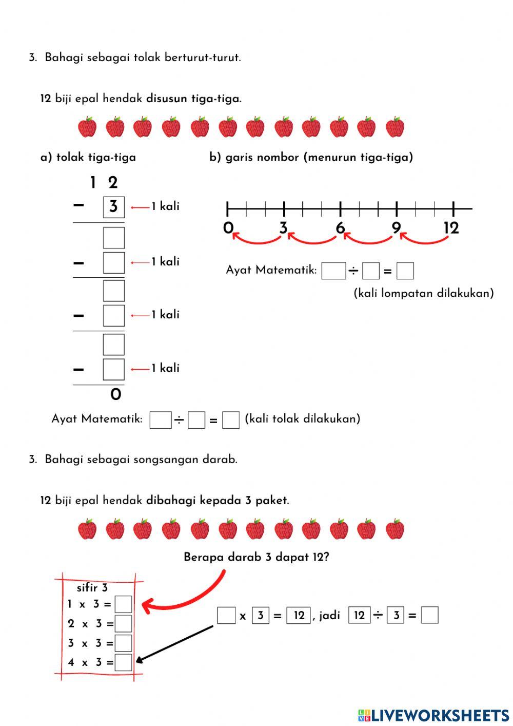 Matematik Tahun 2 - Konsep Bahagi worksheet | Live Worksheets