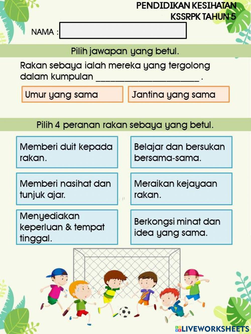 Rakan sebaya worksheet | Live Worksheets