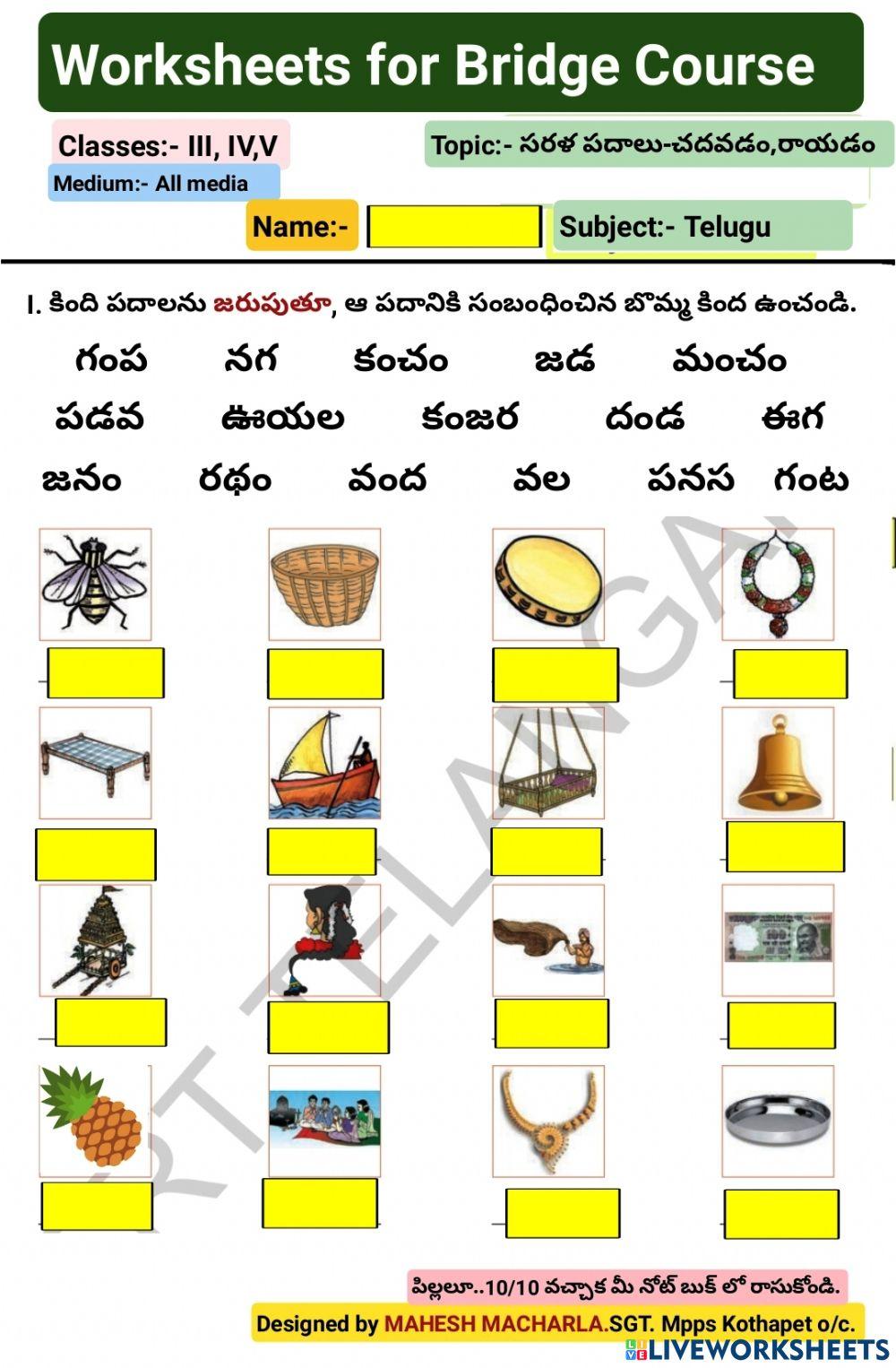 Level 1 Telugu Ws 5 Worksheet Live Worksheets