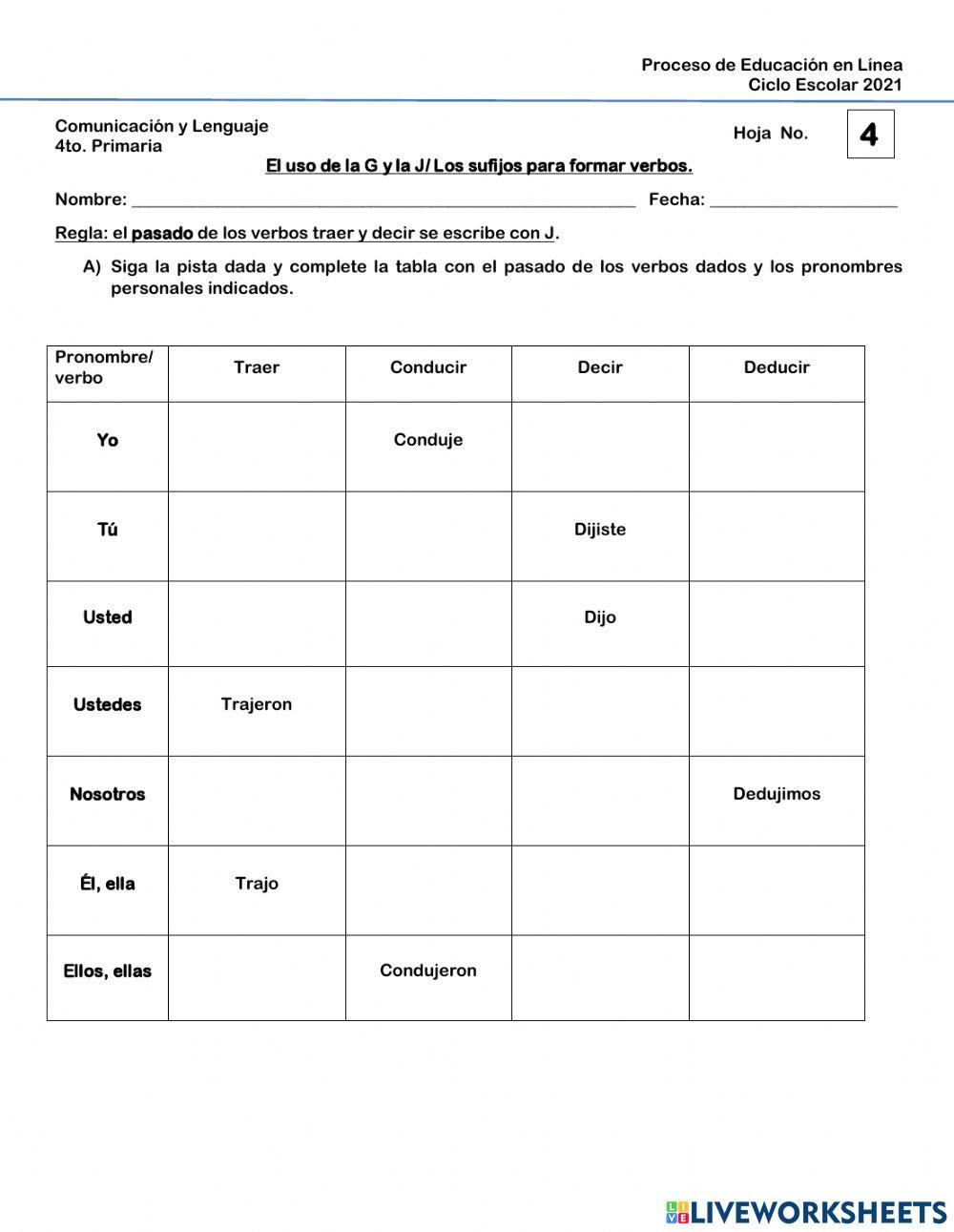El uso de la g y j, sufijos para formar verbos worksheet | Live Worksheets