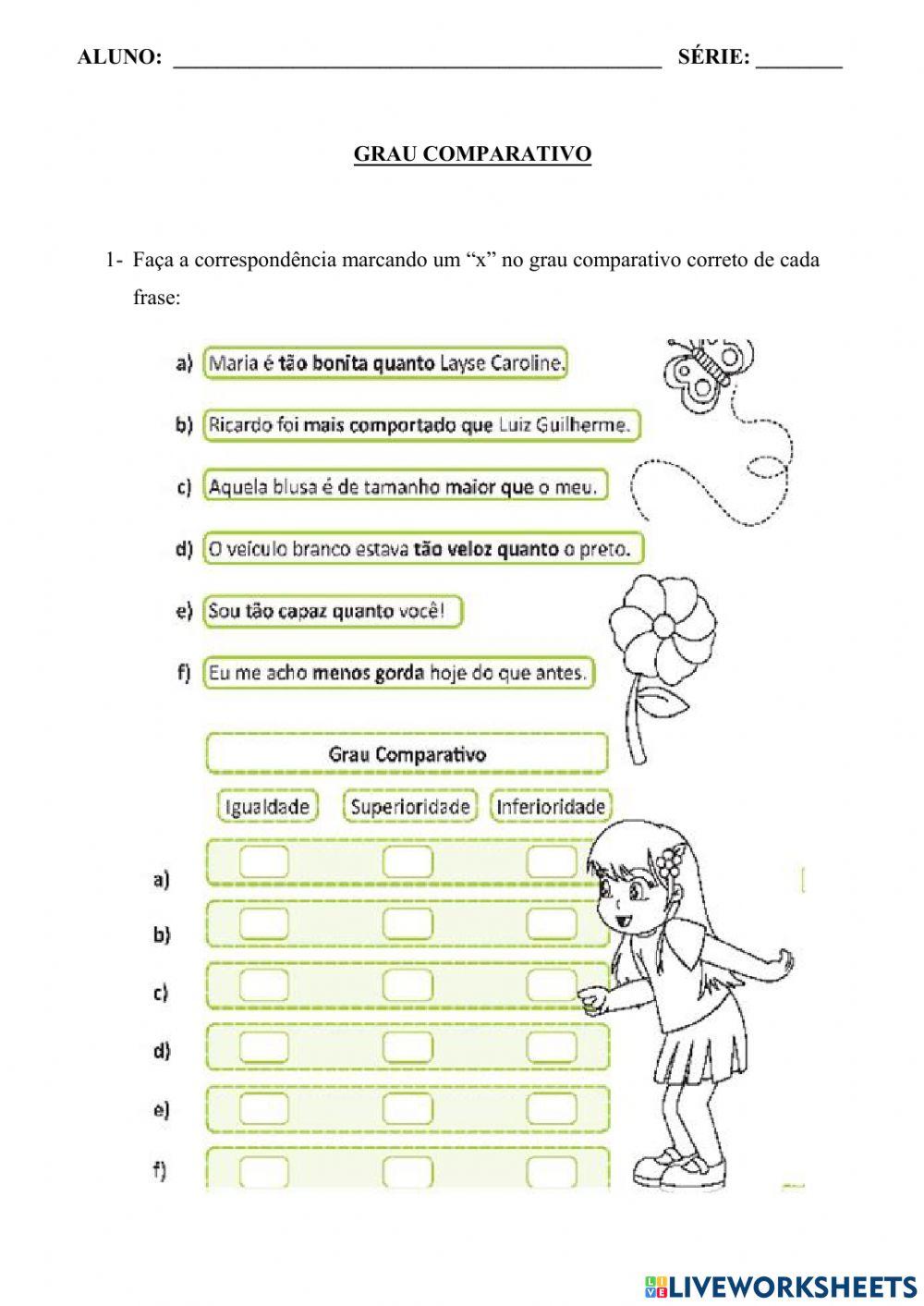 Exercícios Sobre Grau Do Adjetivo 5o Ano Com Gabarito - BINKEDU