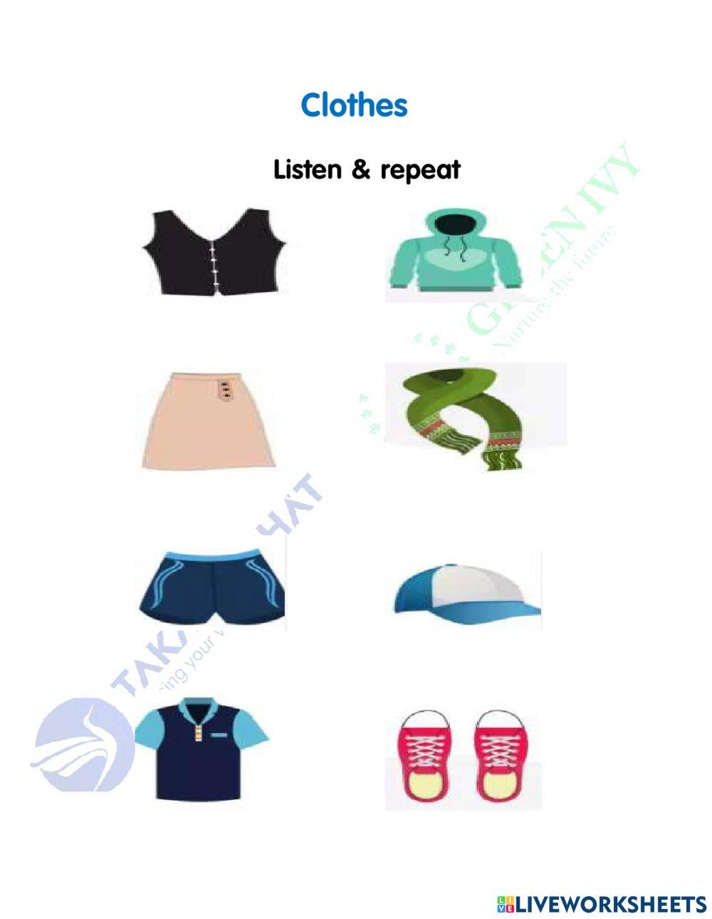 Clothes online exercise for Grade 1 | Live Worksheets
