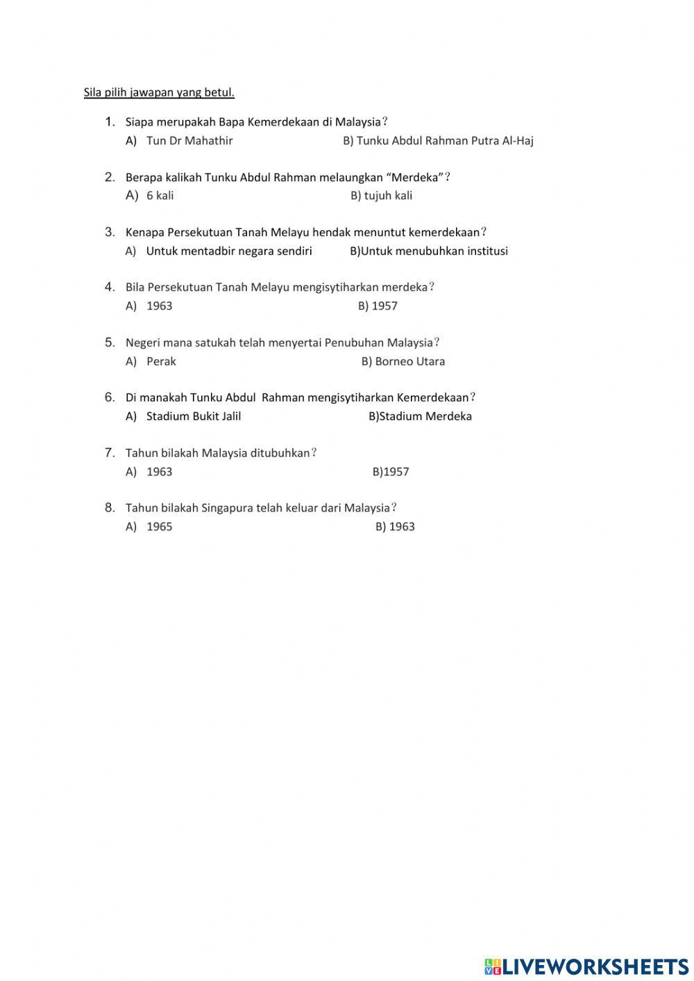 Kuiz Program Hari Kemerdekaan Worksheet Live Worksheets