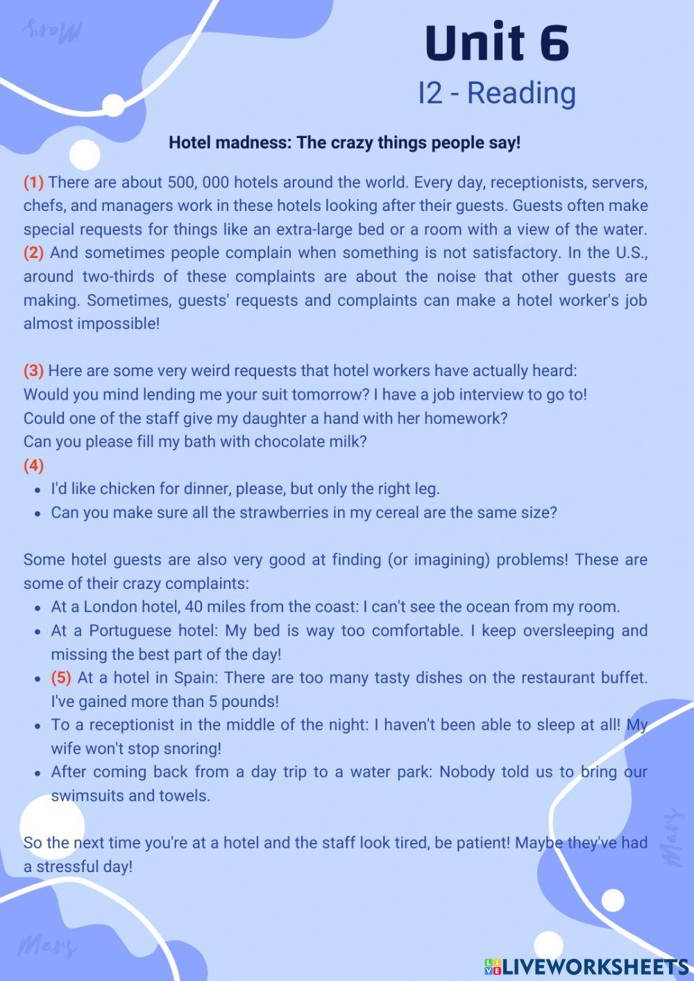 Reading exercise online pdf worksheet for grade 5 | Live Worksheets