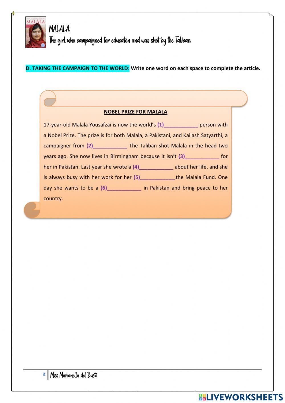 Malala Act 2 worksheet | Live Worksheets