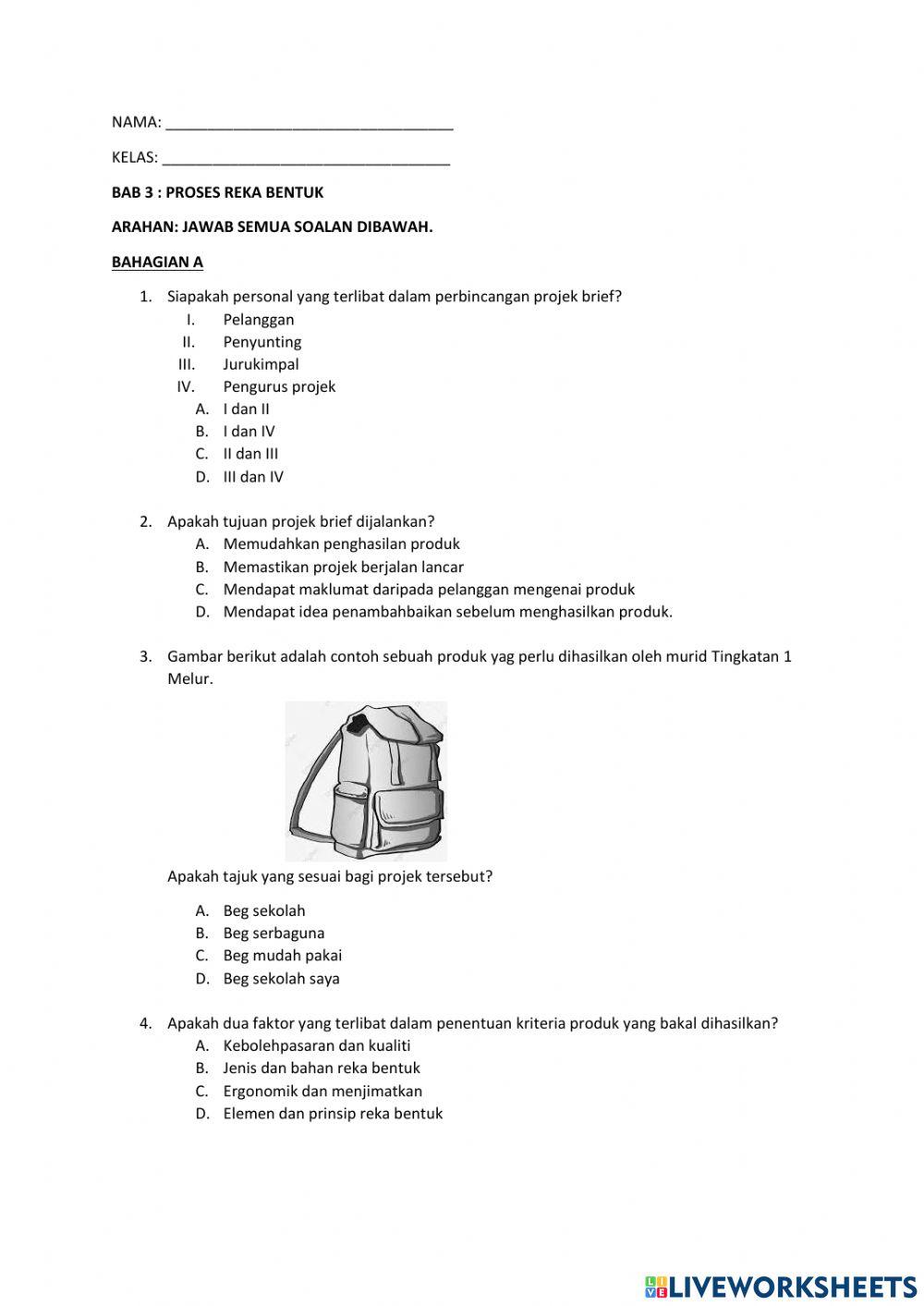 Bab 3: proses reka bentuk interactive worksheet | Live Worksheets