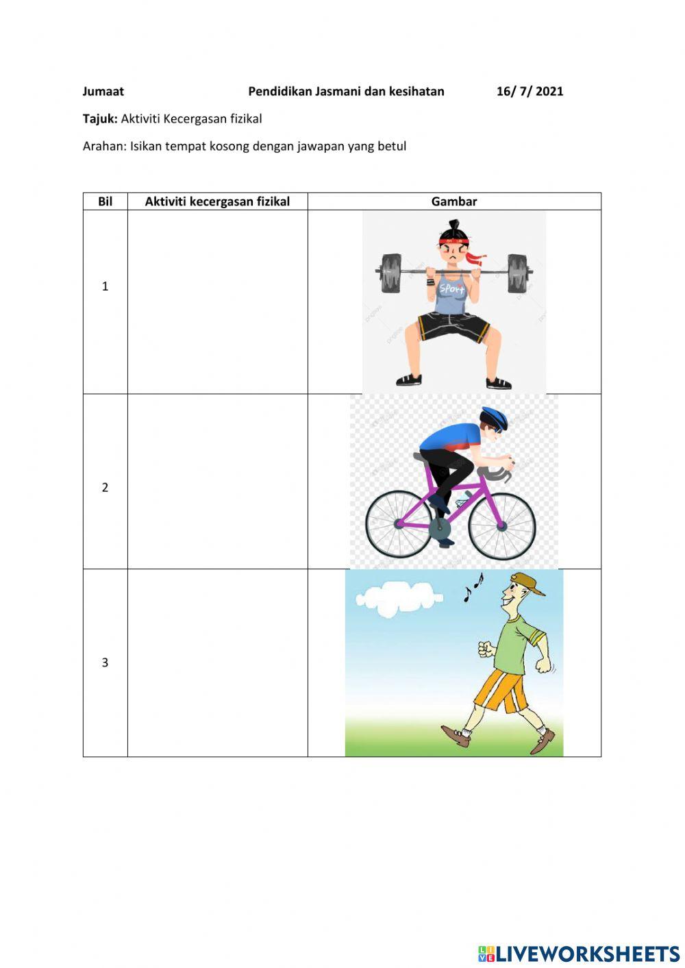 Tajuk: Aktiviti kecergasan fizikal worksheet | Live Worksheets