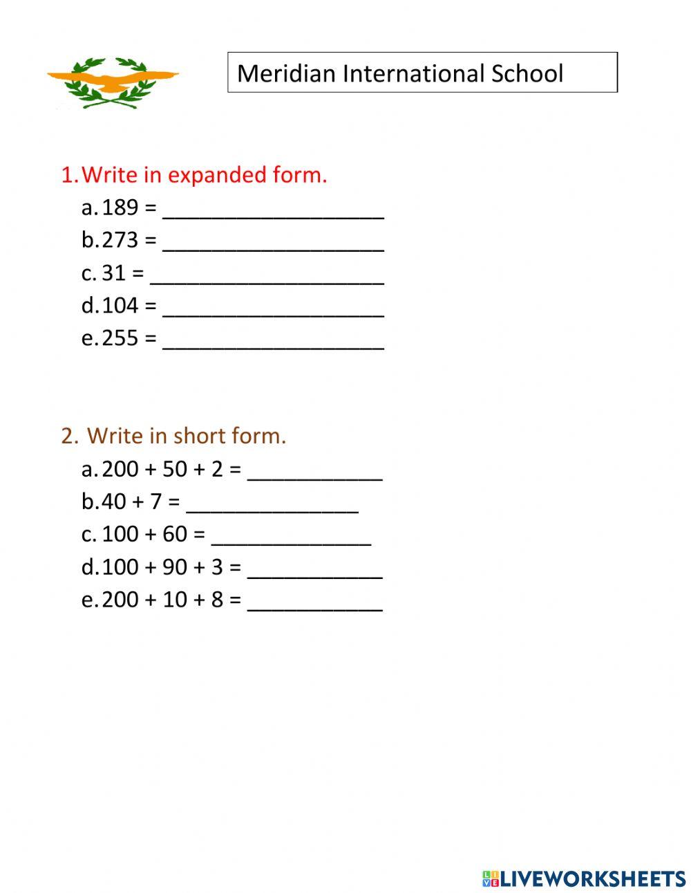 Santoshi Rana | Expanded form 6656363 | LiveWorksheets