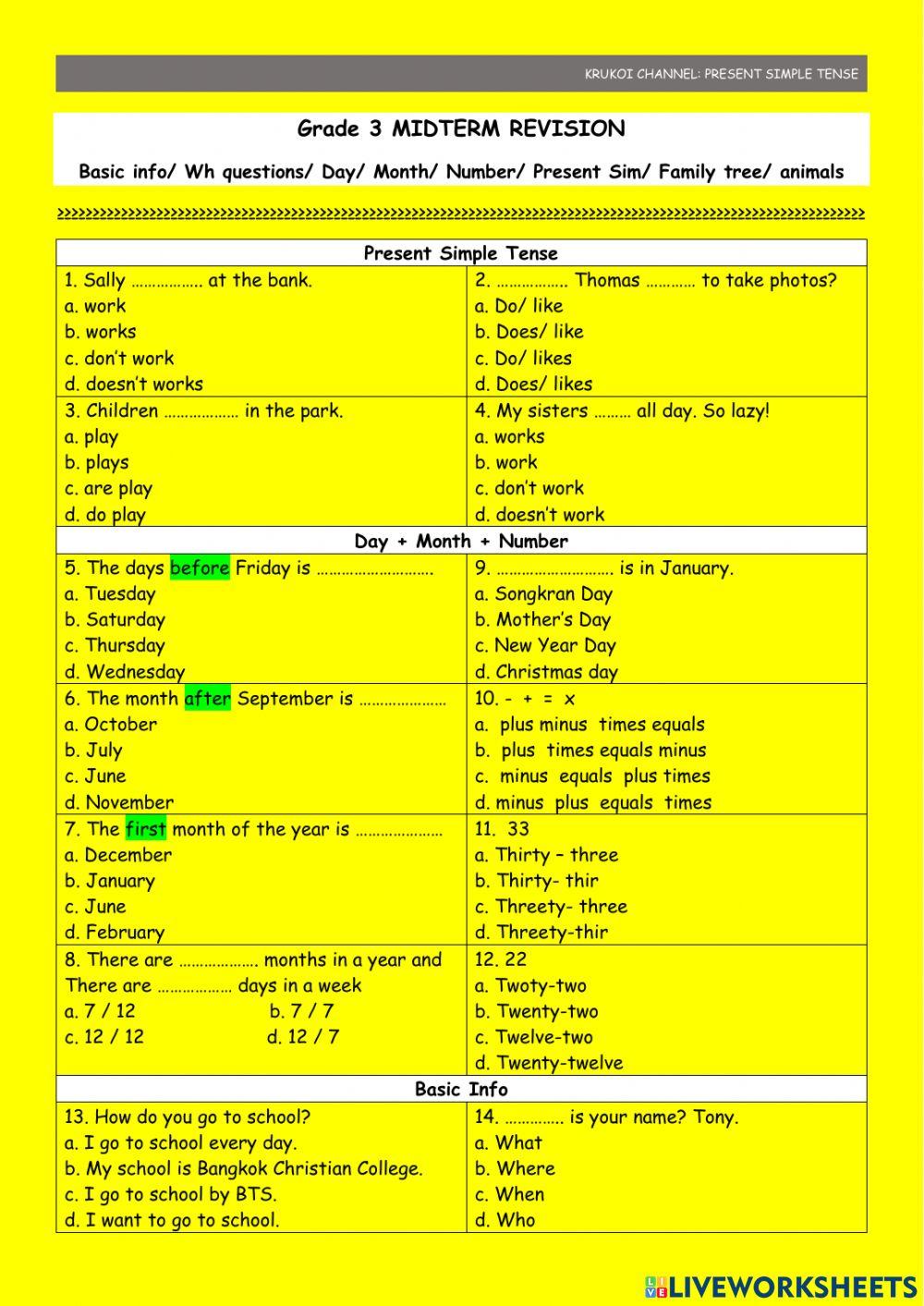 Grade 3 Midterm… | Free Interactive Worksheets | 1151311