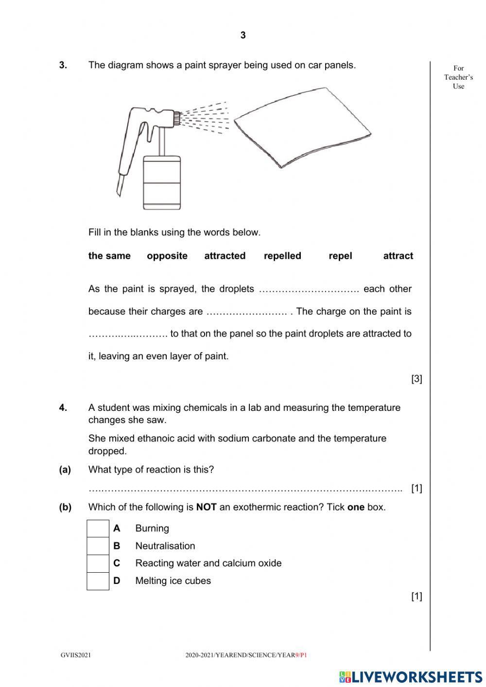 Year End Scienc… | Free Interactive Worksheets | 1151365