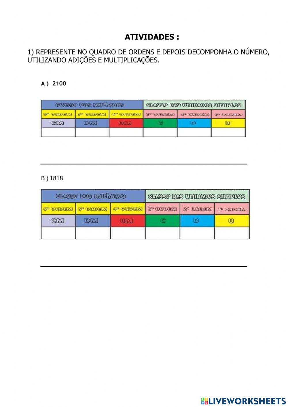 Ordem Numérica exercise for Fundamental 1 | Live Worksheets