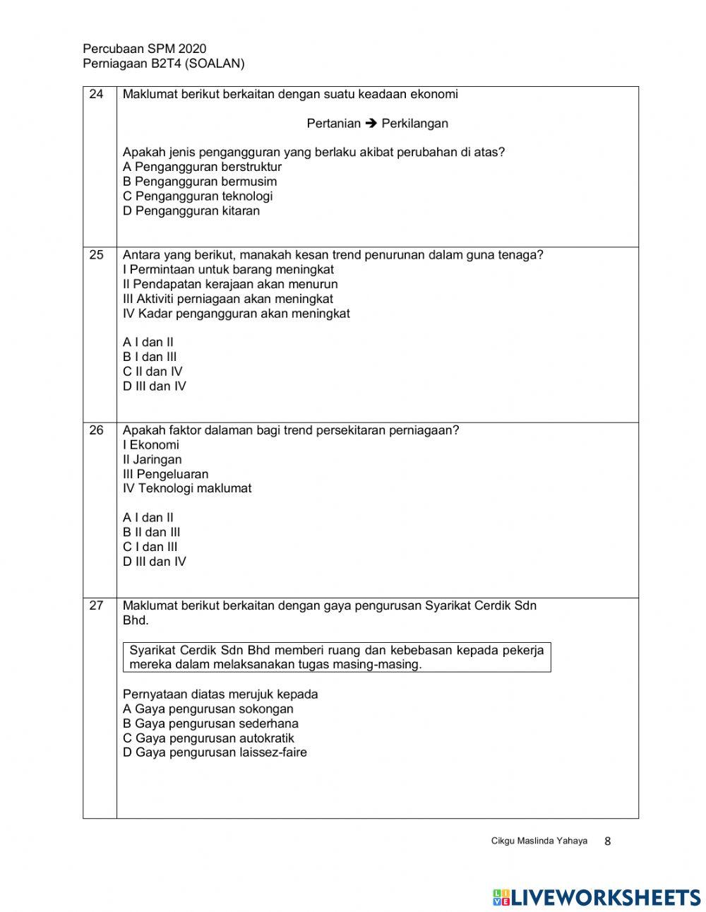 Kertas 1 (B2T4) (2) worksheet | Live Worksheets