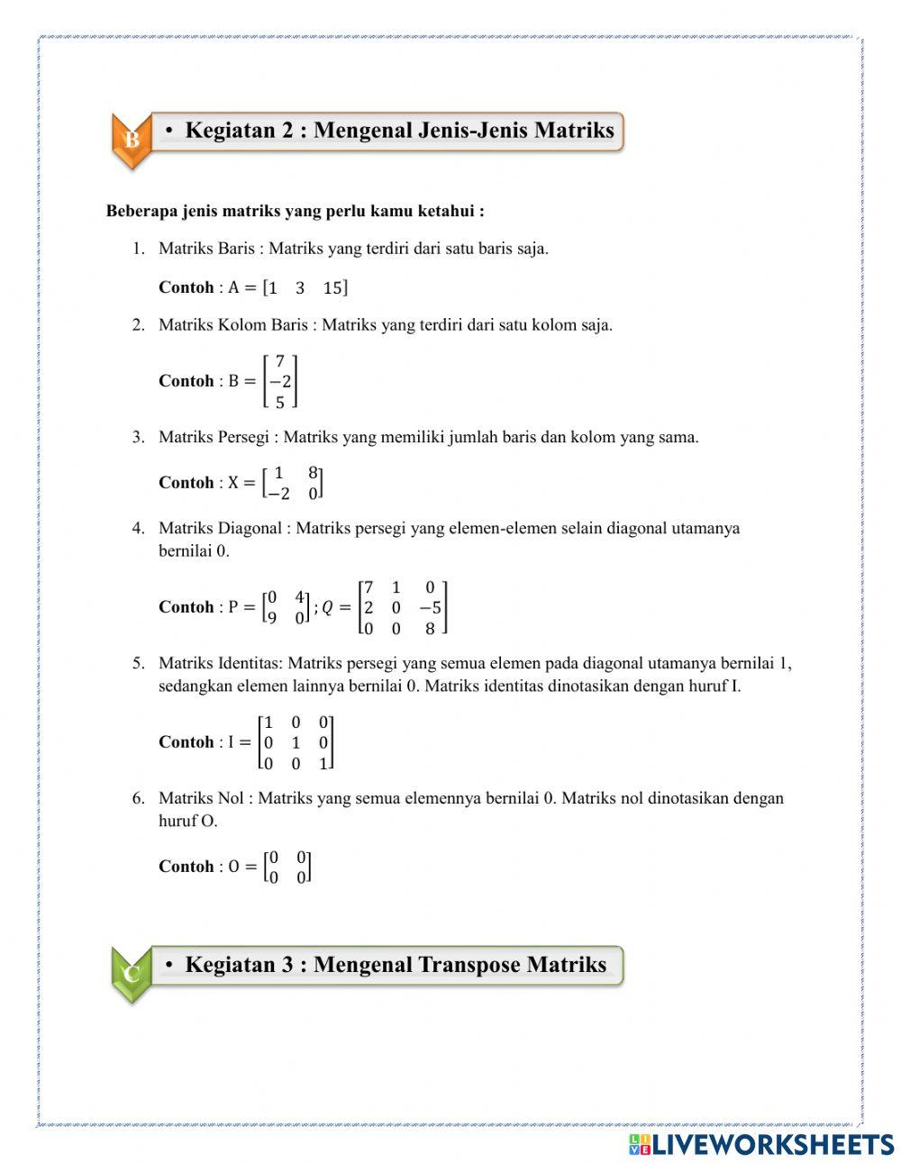 LKPD Matriks | Live Worksheets